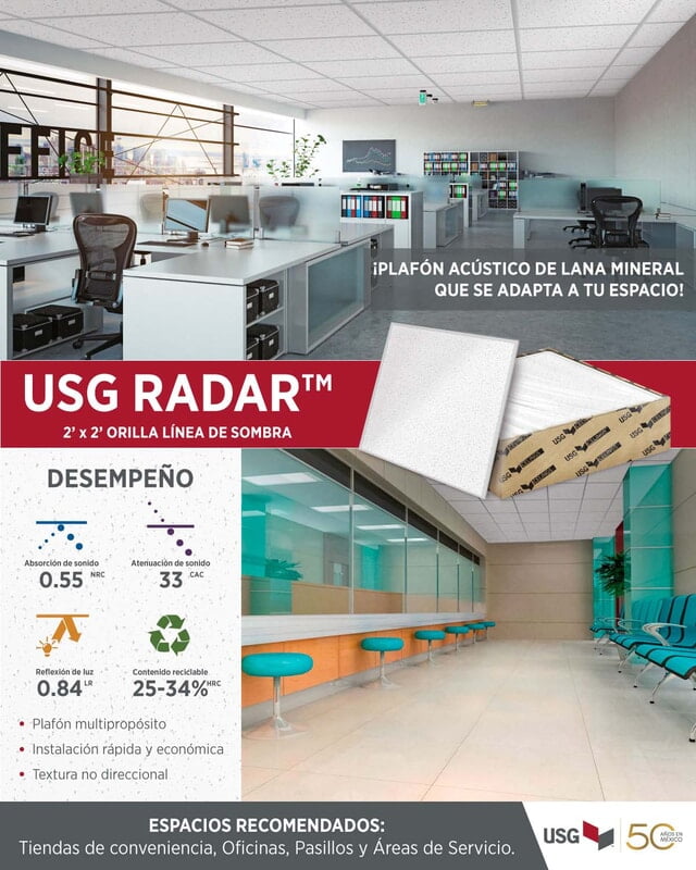 PLAFÓN ACÚSTICO PARA TECHO RADAR CON CLIMA PLUS LINEA DE SOMBRA .61 X .61 M